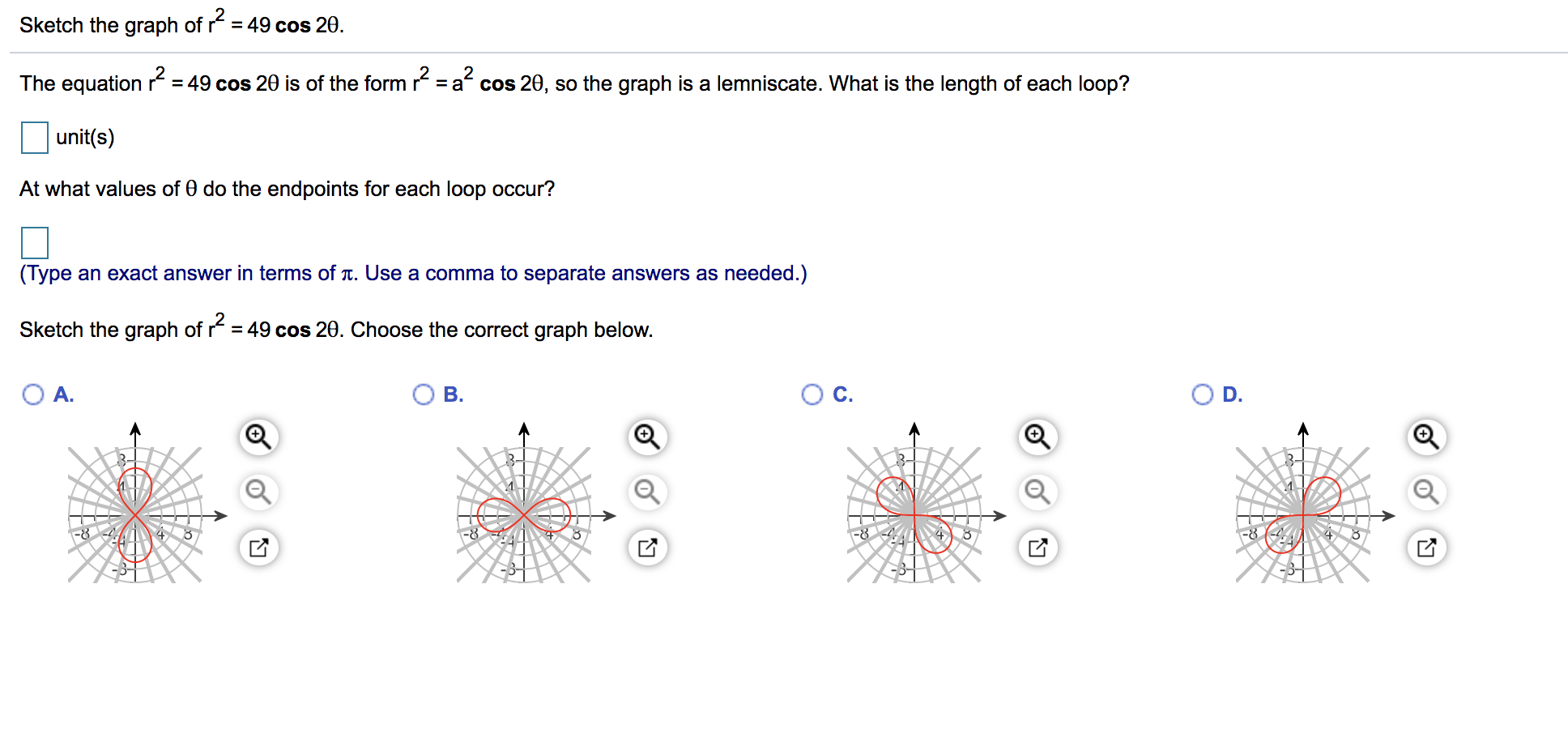 Solved Sketch the graph of r? = 49 cos 20. The equation r2 = | Chegg.com