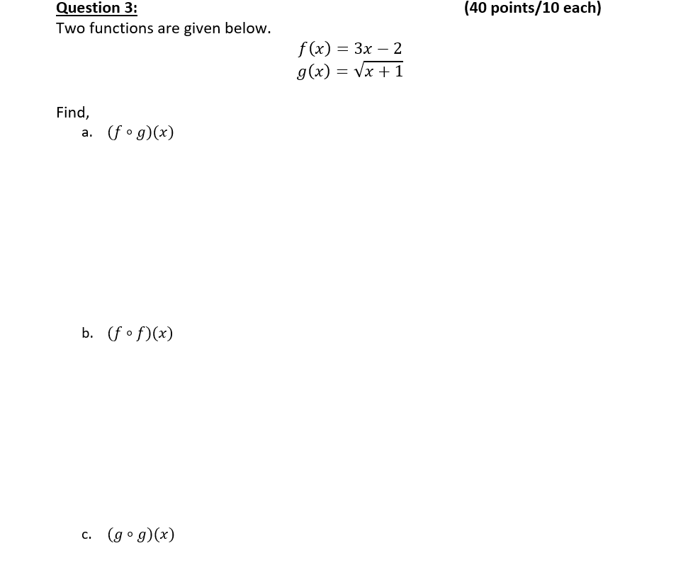 Solved Functions Question 1: (20 points/4 each) A function | Chegg.com