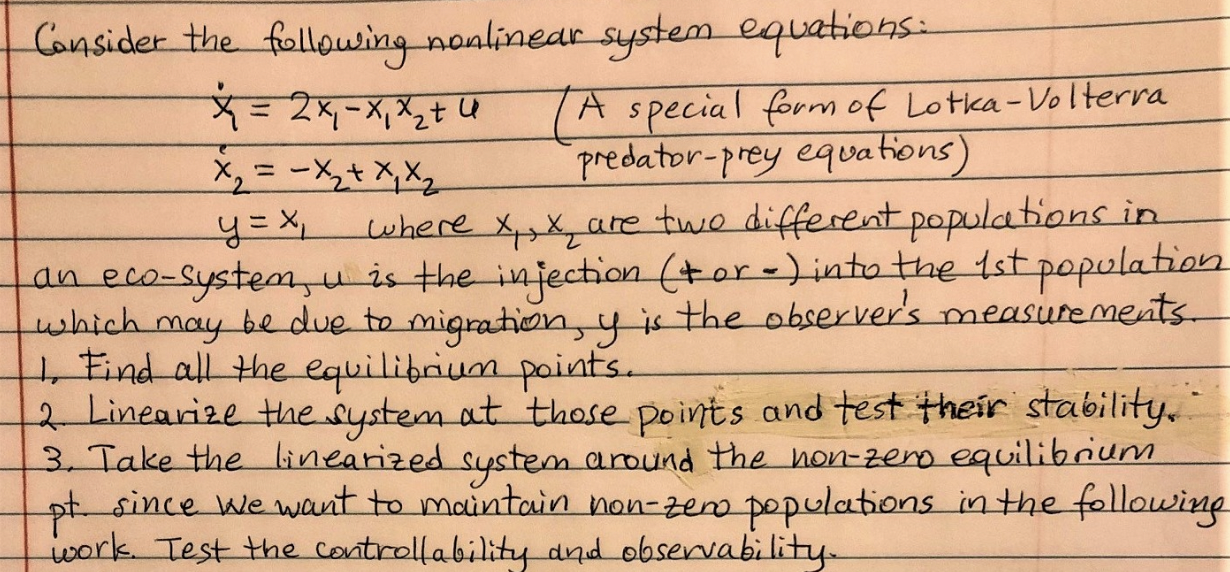 Consider The Following Nonlinear System Equations