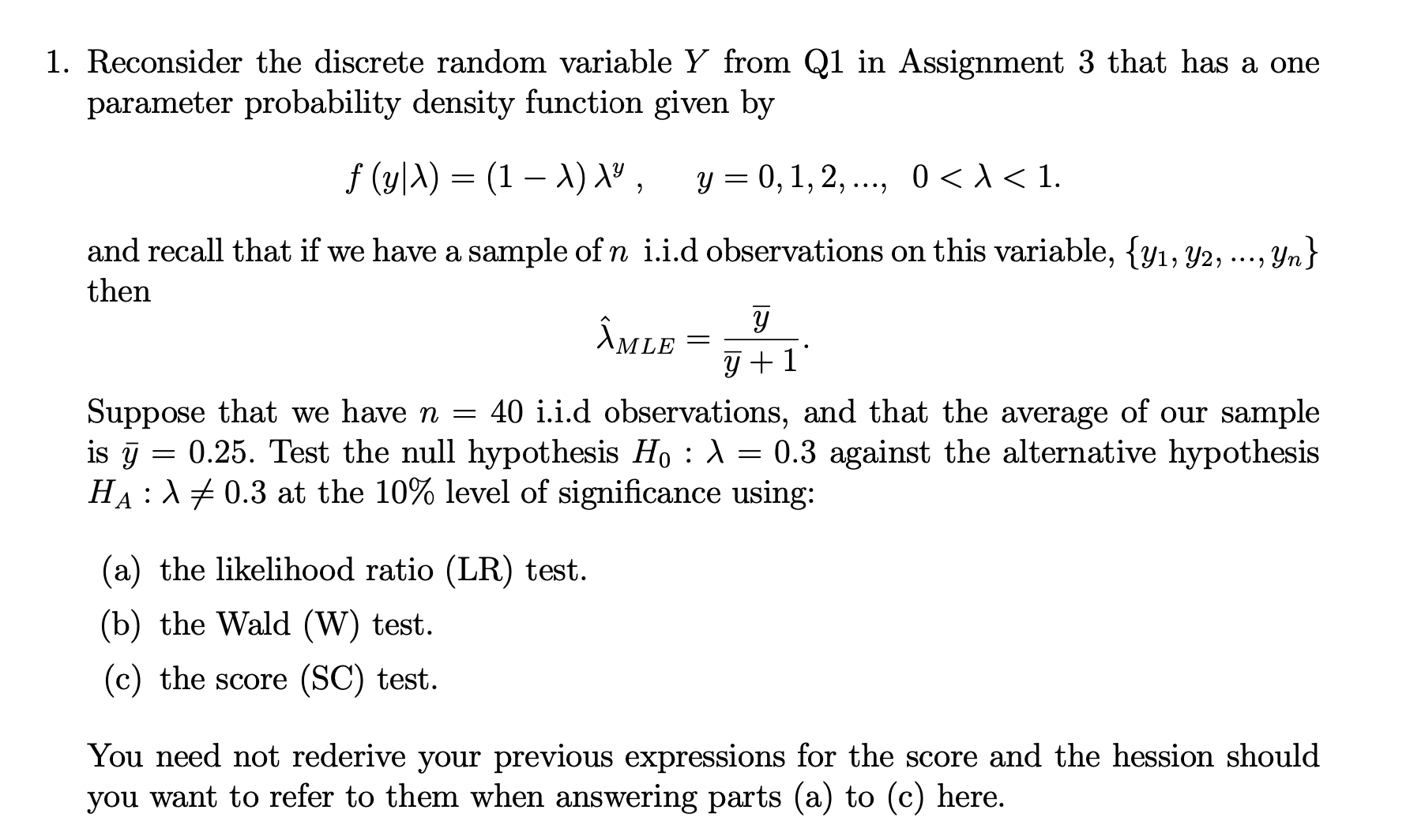 1. Reconsider the discrete random variable Y from Q1 | Chegg.com