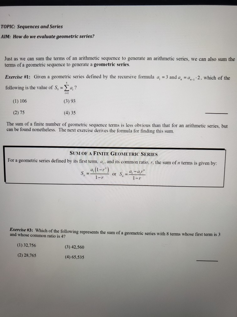 Solved TOPIC: Sequences and Series AIM: How do we evaluate | Chegg.com