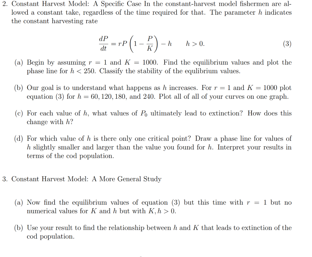 Solved 2. Constant Harvest Model: A Specific Case In the | Chegg.com