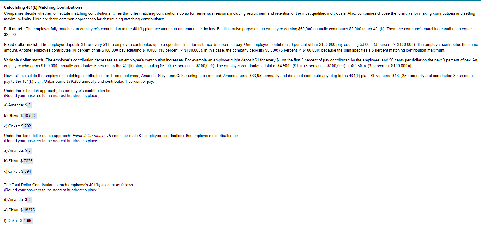 Calculating 401(k) Matching Contributions maximum | Chegg.com