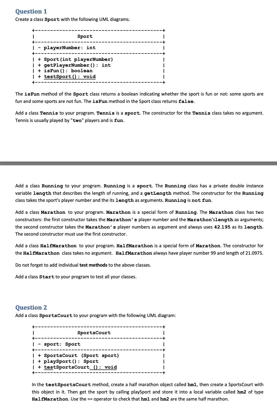 Solved Question 1 Create a class Sport with the following | Chegg.com