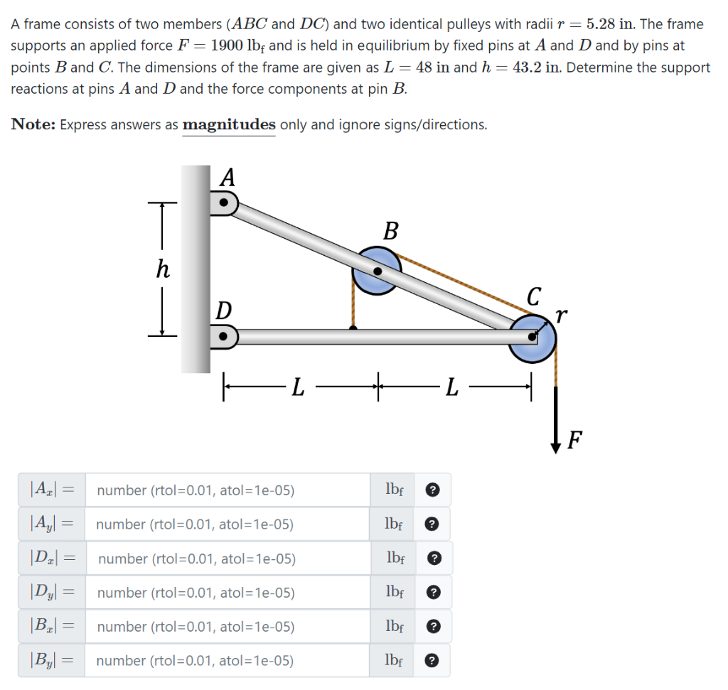 Solved A frame consists of two members (ABC and DC ) and two | Chegg.com