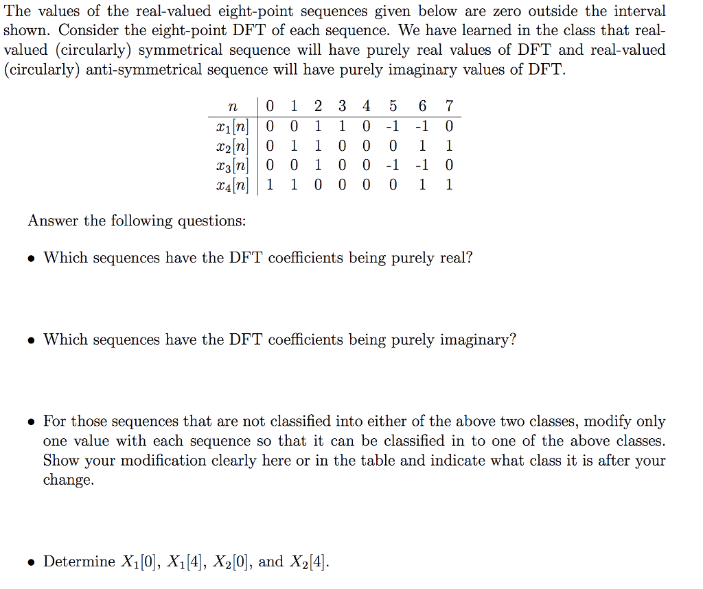 Solved The values of the real-valued eight-point sequences | Chegg.com