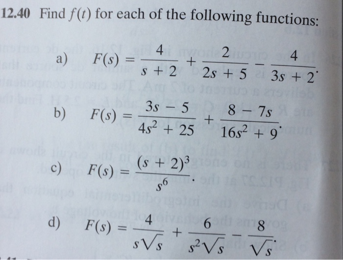 Solved 12.40 Find f(t) for each of the following functions: | Chegg.com