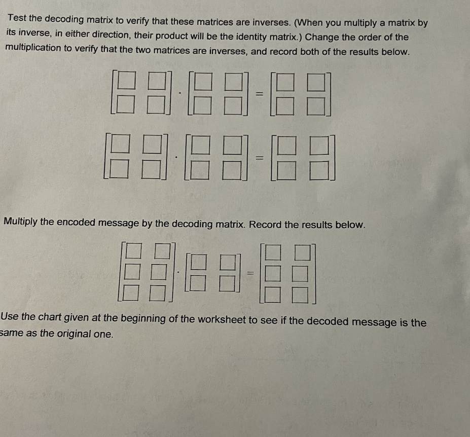 Test the decoding matrix to verify that these | Chegg.com
