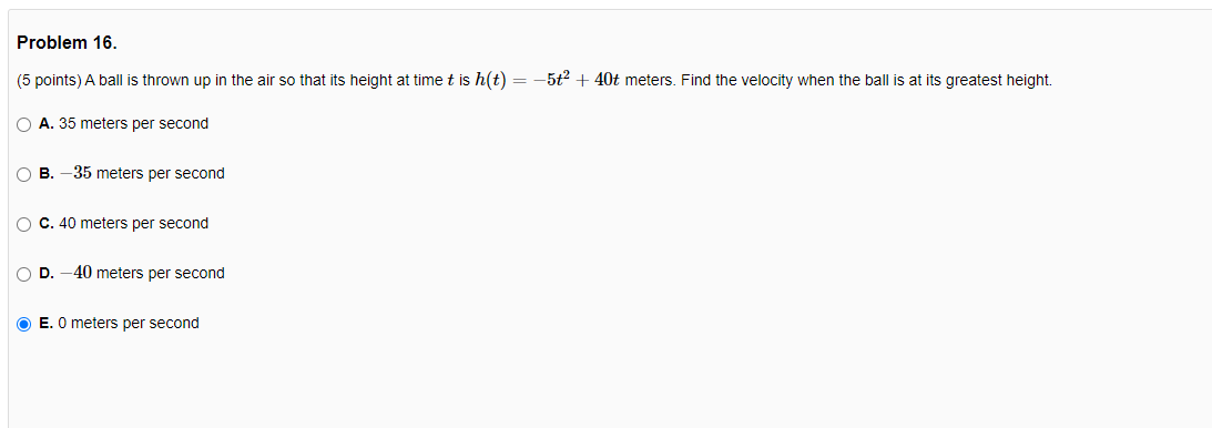 Solved Problem 16. (5 points) A ball is thrown up in the air | Chegg.com Solved Problem 16. (5 points) A ball is thrown up in the air | Chegg.com