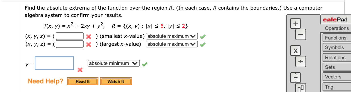 Solved Find the absolute extrema of the function over the | Chegg.com