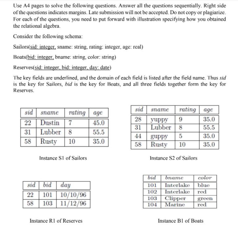 Solved Use A4 pages to solve the following questions. Answer | Chegg.com