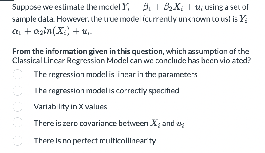 Solved Suppose we estimate the model Yi=β1+β2Xi+ui using a | Chegg.com