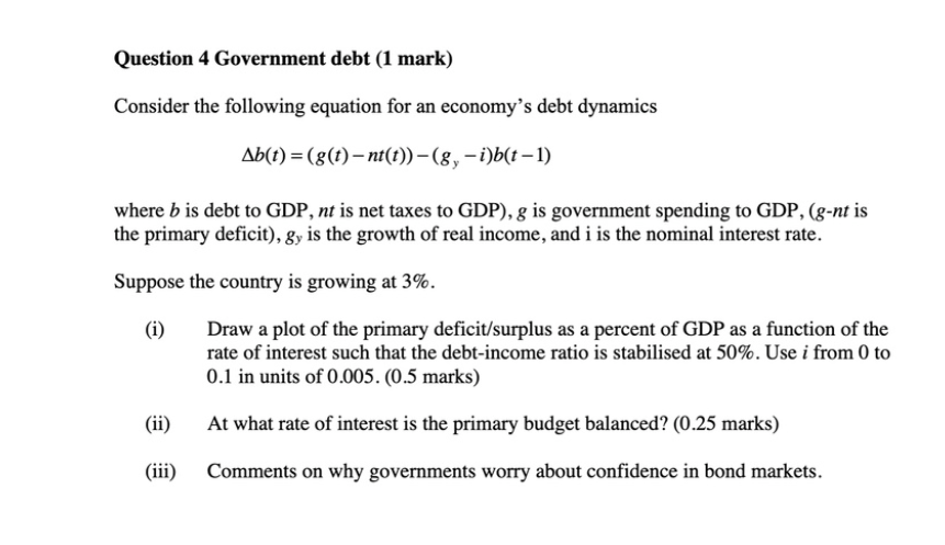 Solved Question 4 Government debt (1 mark) Consider the | Chegg.com