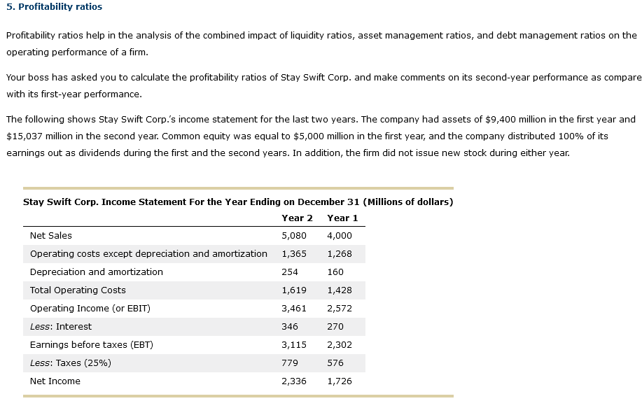 Solved Calculate the profitability ratios of Stay Swift | Chegg.com
