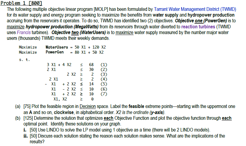 Solved Problem 1 [800] The following multiple objective | Chegg.com