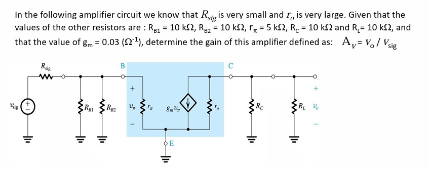Solved In the following amplifier circuit we know that Rsig | Chegg.com