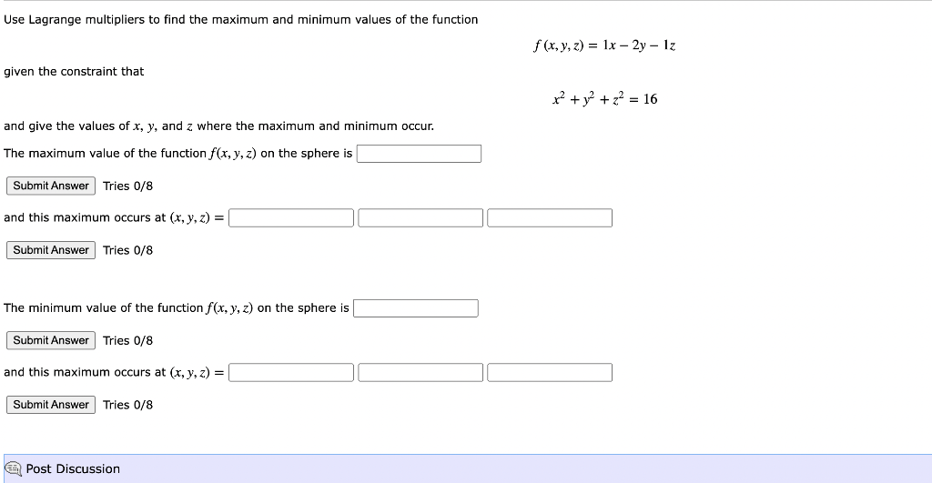 Solved Use Lagrange multipliers to find the maximum and | Chegg.com