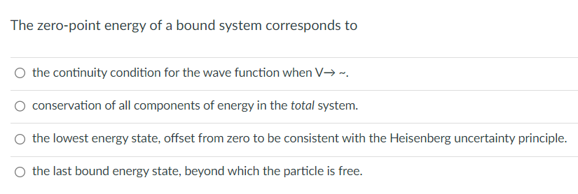 Solved The zero-point energy of a bound system corresponds | Chegg.com
