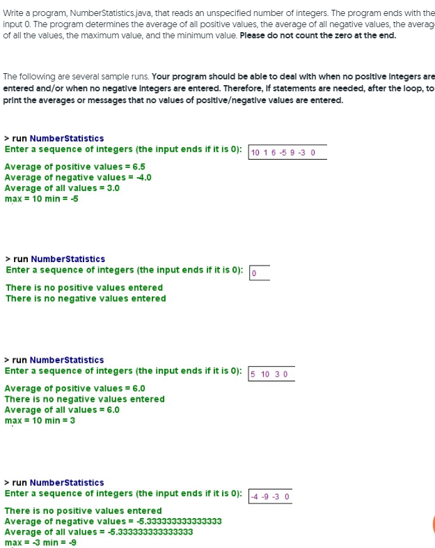Solved Write a program, NumberStatistics.java, that reads | Chegg.com