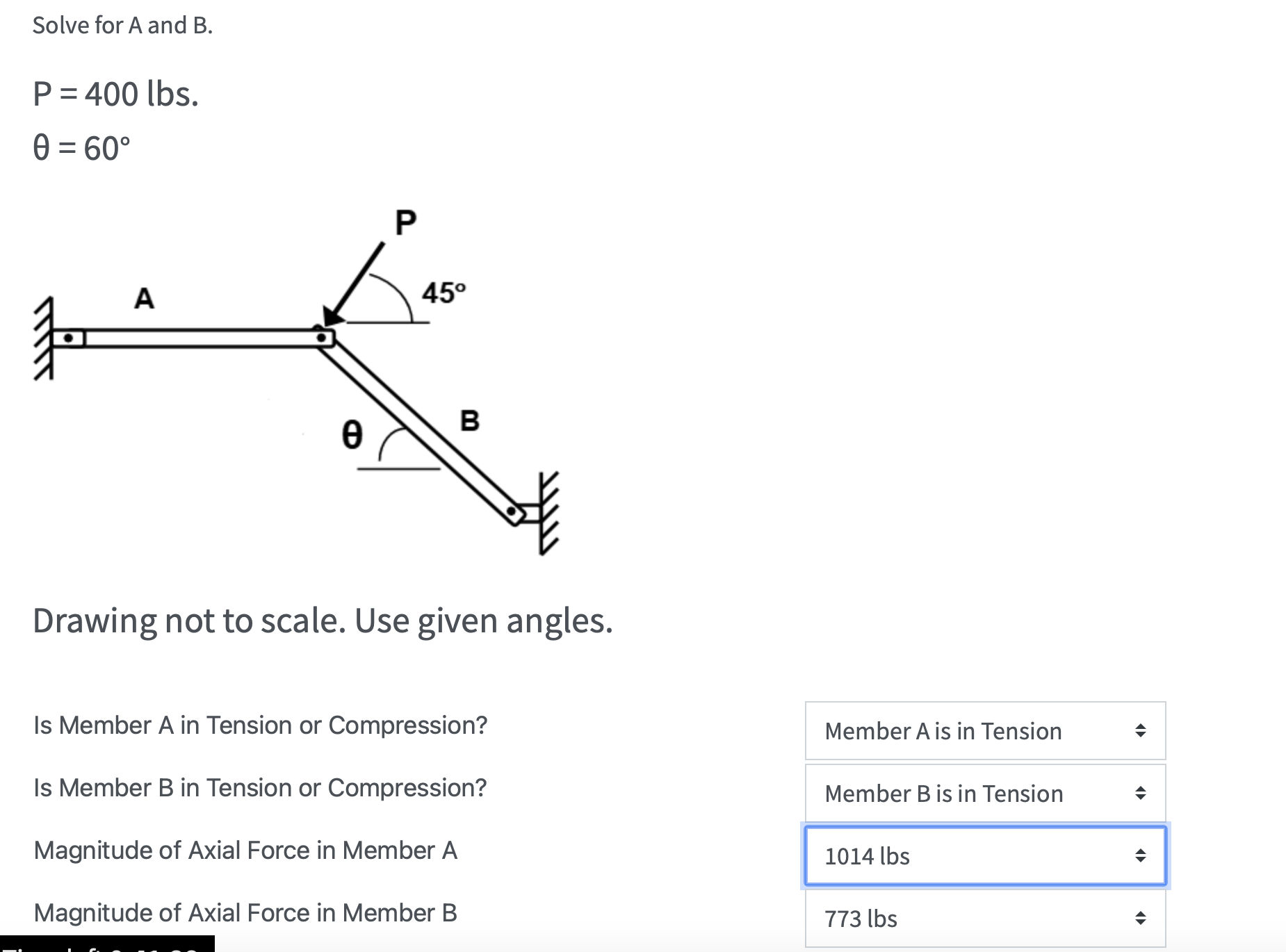 Solved Solve for A and B. P=400lbs.θ=60∘ Drawing not to | Chegg.com