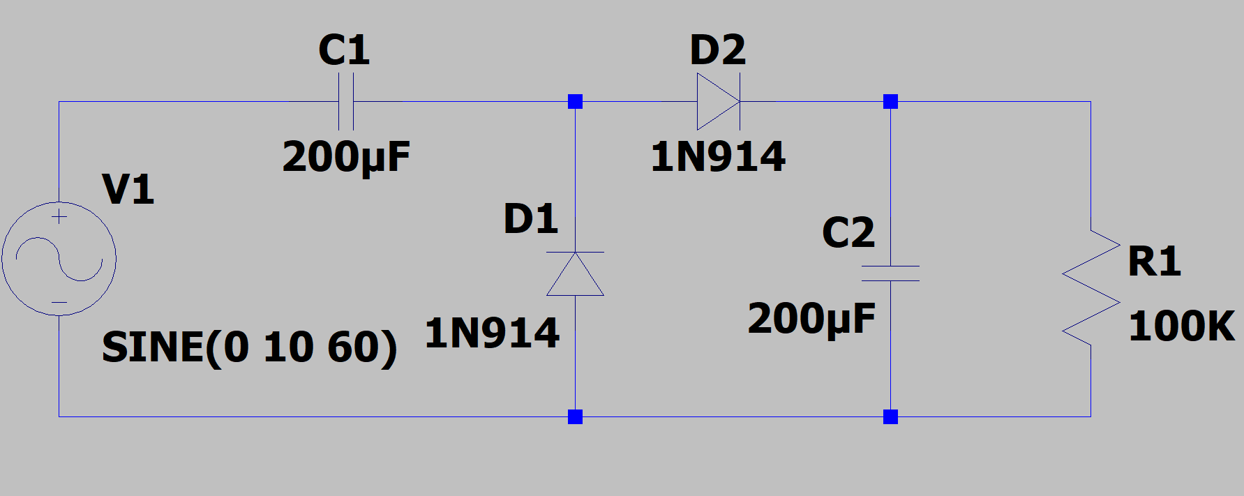 Solve for the voltages across C1, C2, VR1 and V1. | Chegg.com