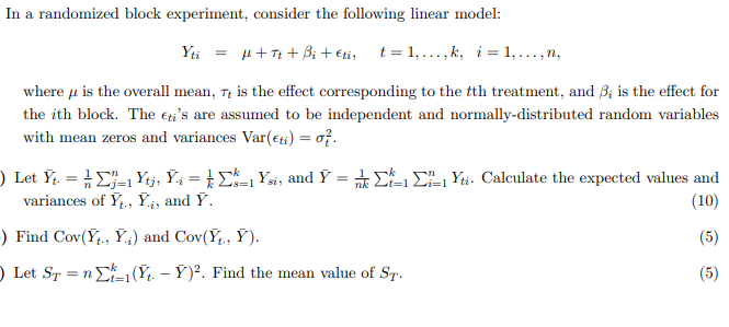Solved In a randomized block experiment, consider the | Chegg.com