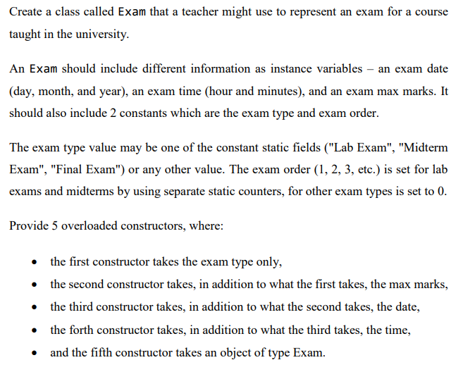 Solved Create a class called Exam that a teacher might use | Chegg.com