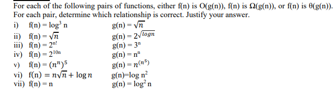 Solved For each of the following pairs of functions, either | Chegg.com
