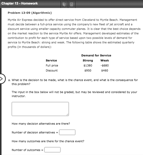 Solved Chapter 13 - Homework Problem 13-09 (Algorithmic) | Chegg.com