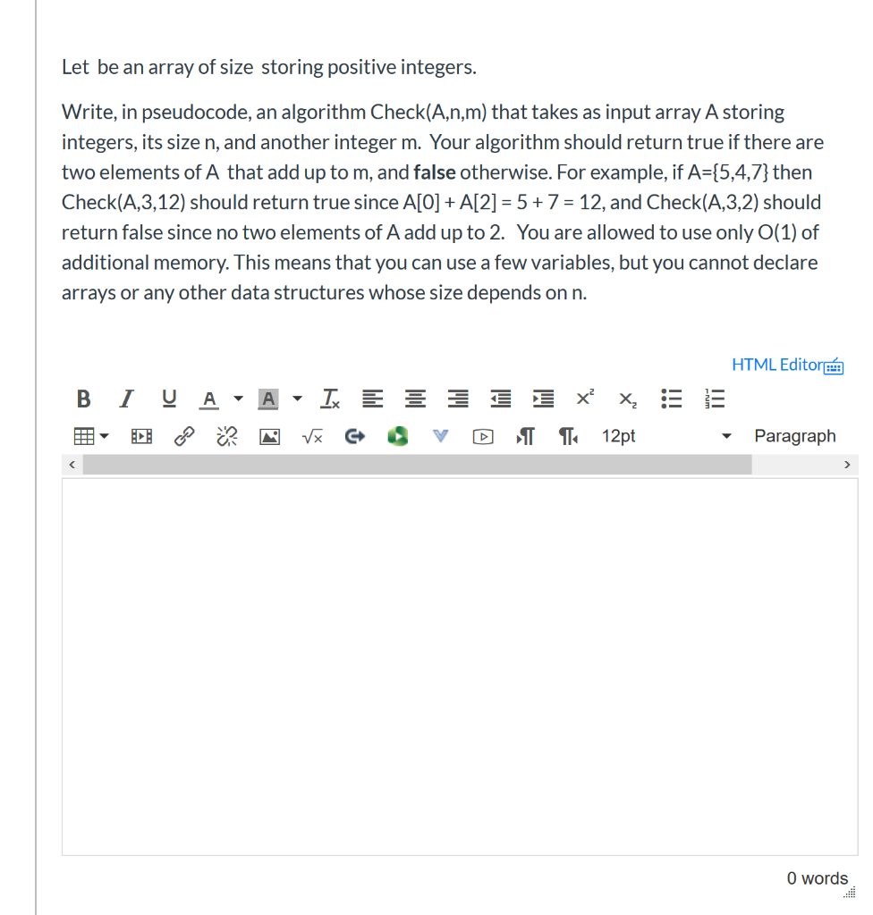 Solved Let be an array of size storing positive integers. | Chegg.com