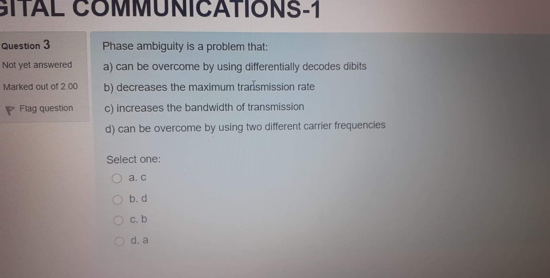 Solved GITAL COMMUNICATIONS-1 Question 3 Phase ambiguity is | Chegg.com