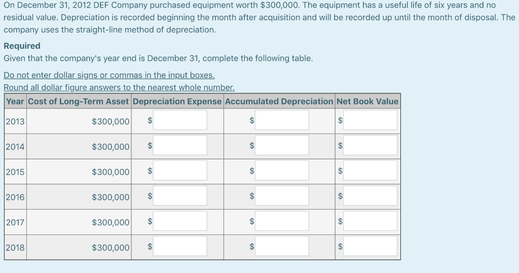 Solved On December 31, 2012 DEF Company purchased equipment | Chegg.com