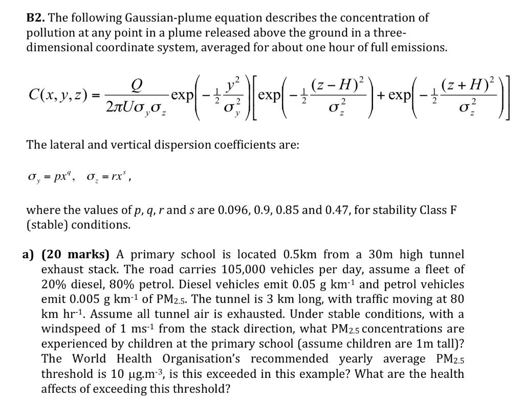 B2. The following Gaussian-plume equation describes | Chegg.com