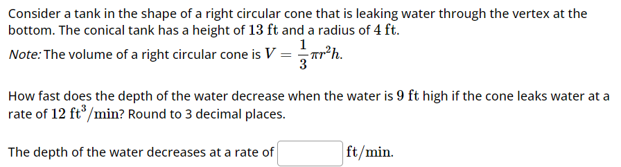 Solved Consider a tank in the shape of a right circular cone | Chegg.com