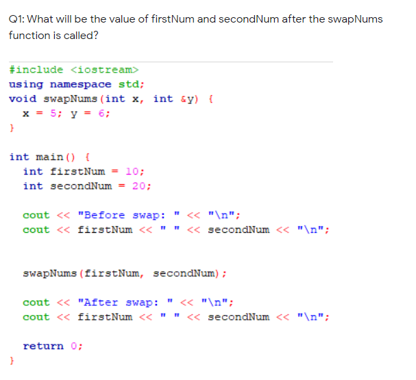 Solved Q1: What will be the value of firstNum and secondNum | Chegg.com