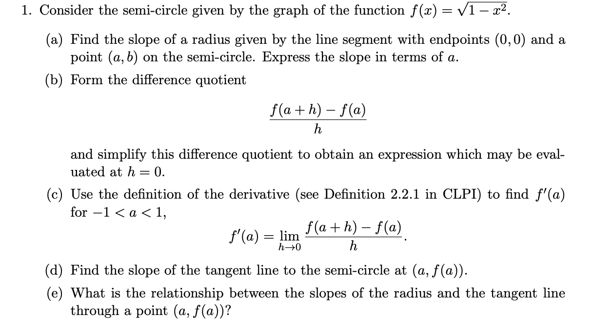 Solved Consider the semi-circle given by the graph of the | Chegg.com