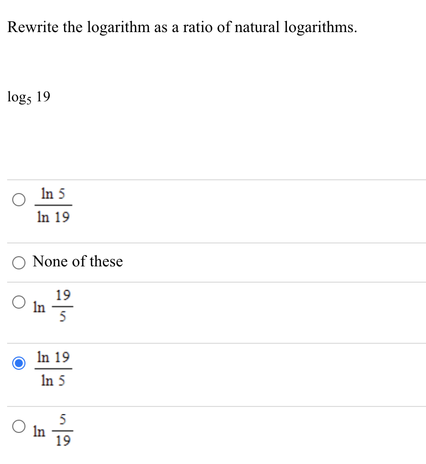 Solved Rewrite the logarithm as a ratio of natural | Chegg.com