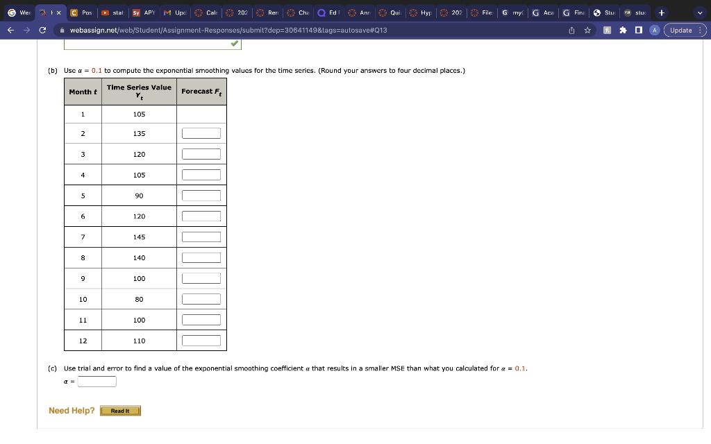 Solved (b) Use α=0.1 to compute the exponential smoothing | Chegg.com