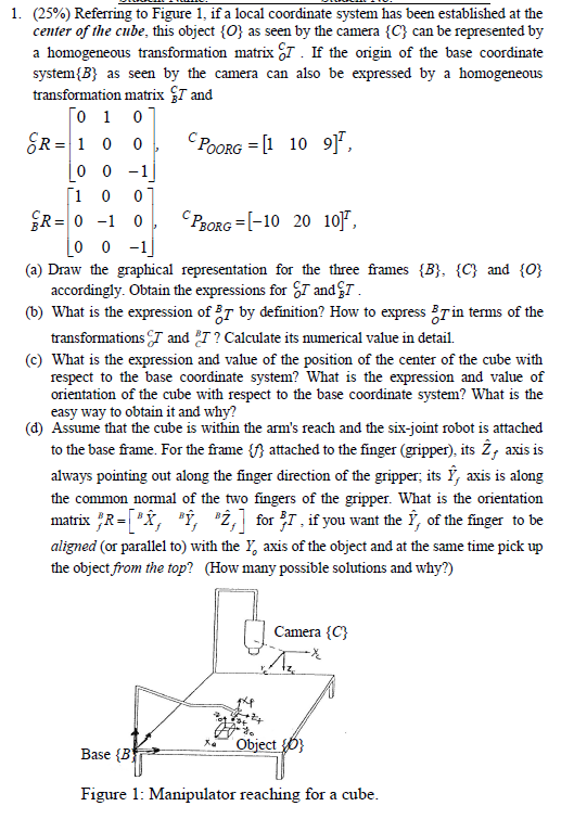 1. (25%) Referring to Figure 1, if a local coordinate | Chegg.com