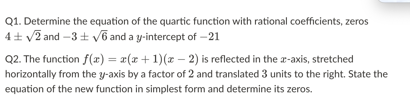 Solved Q1. Determine the equation of the quartic function | Chegg.com