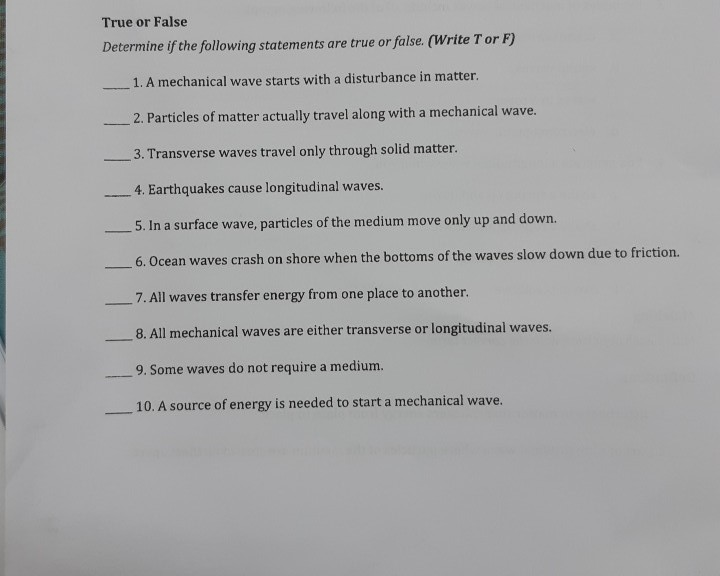 Solved True or False Determine if the following statements | Chegg.com