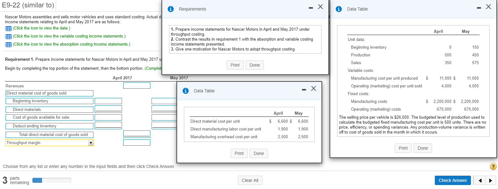 Solved E9-22 (similar to) Question Help The variable | Chegg.com