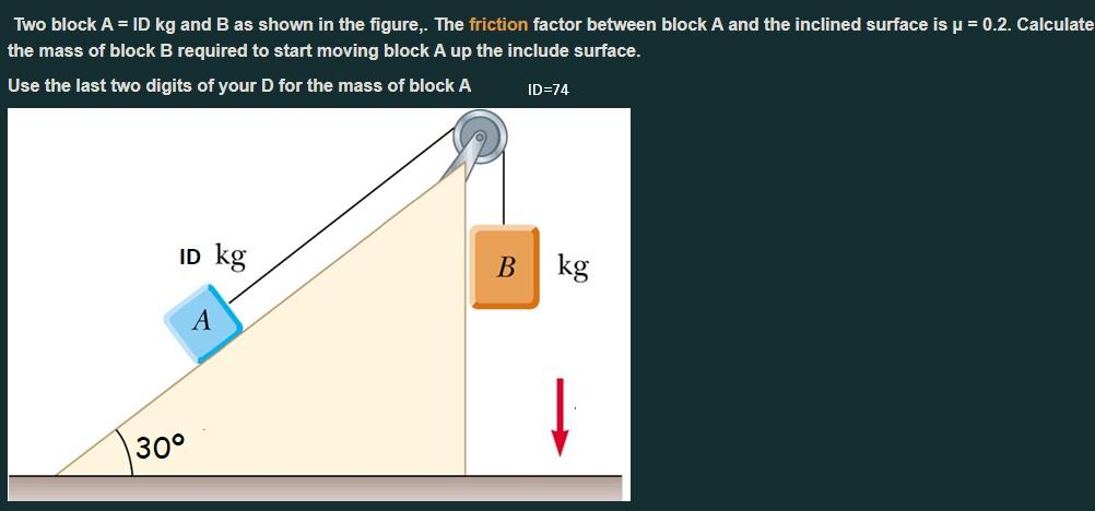 Solved Two block A = ID kg and B as shown in the figure,. | Chegg.com