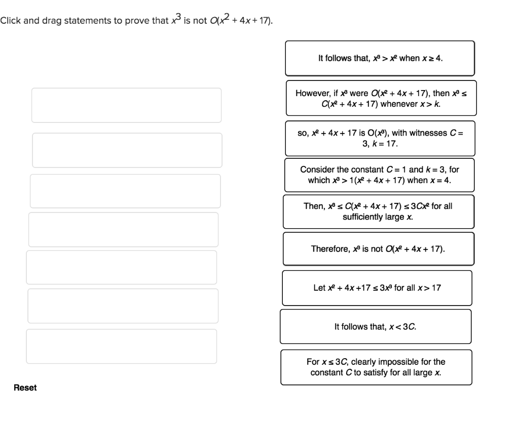 Solved Click and drag statements to prove that xis not | Chegg.com