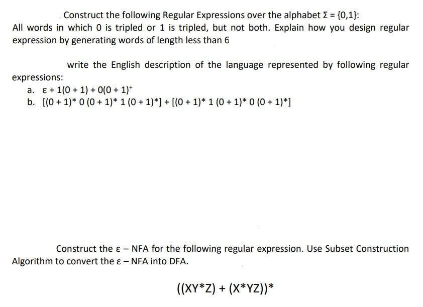 Solved Construct the following Regular Expressions over the | Chegg.com