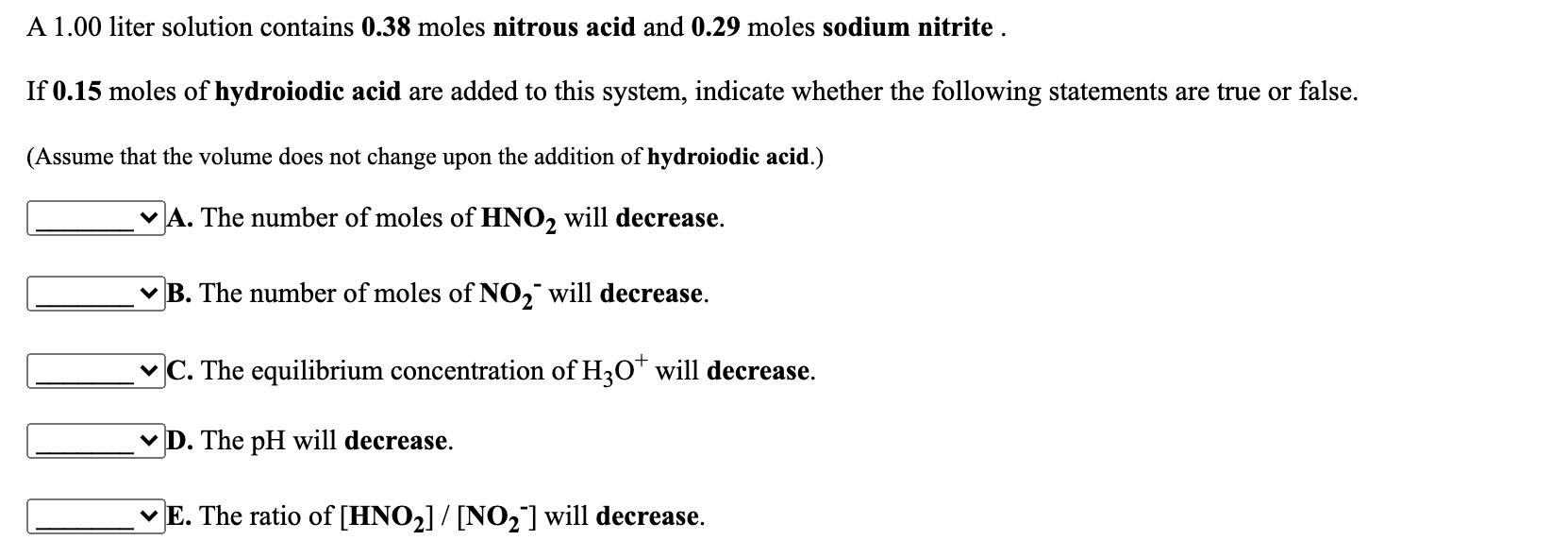 Solved A 1.00 liter solution contains 0.38 moles nitrous | Chegg.com