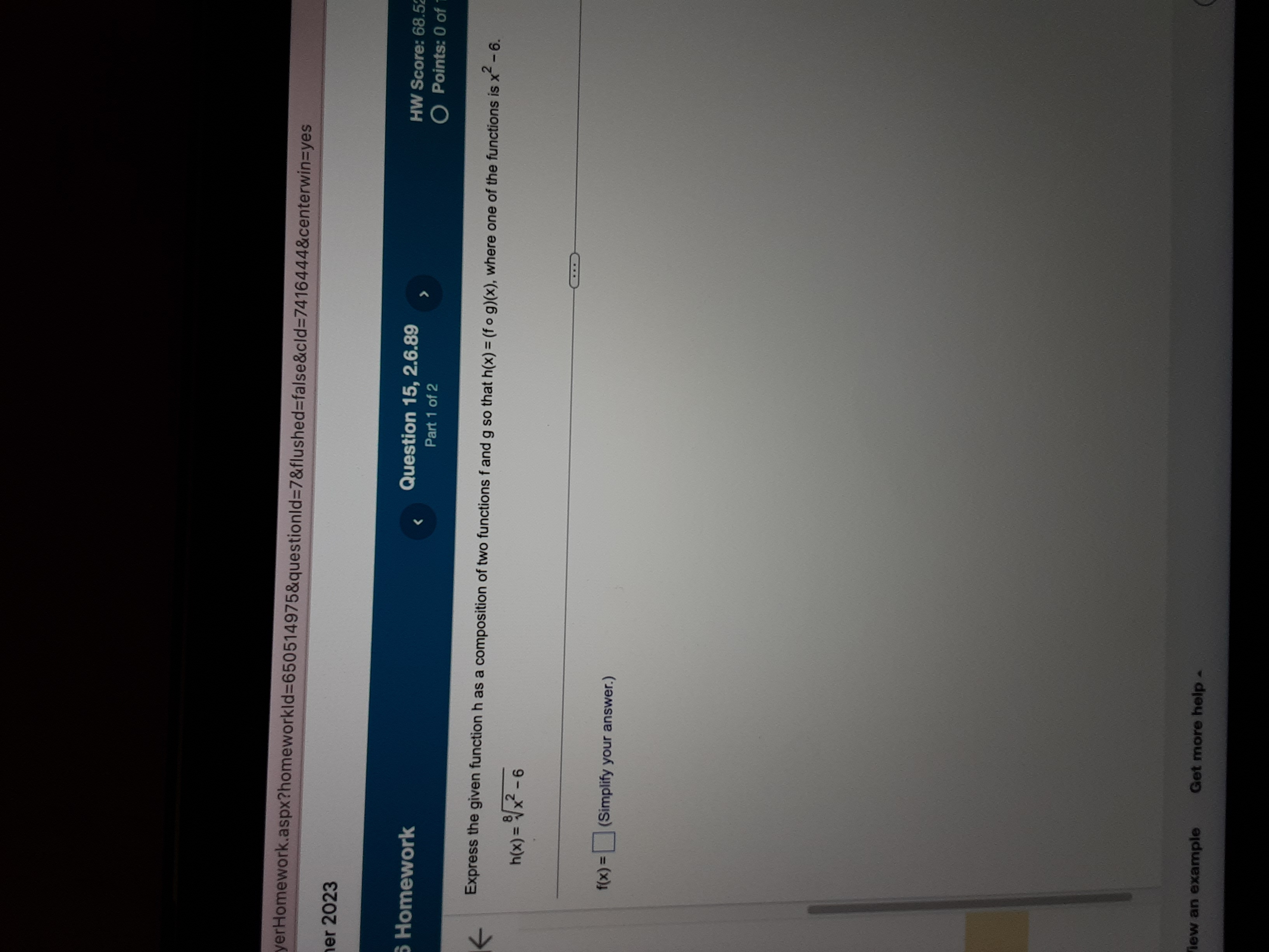 Solved Express the given function h as a composition of two | Chegg.com