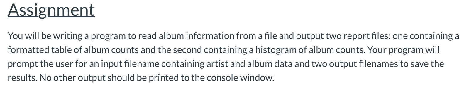 Solved Assignment You will be writing a program to read | Chegg.com