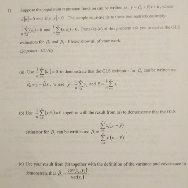 Solved Suppose the population regression function can be | Chegg.com
