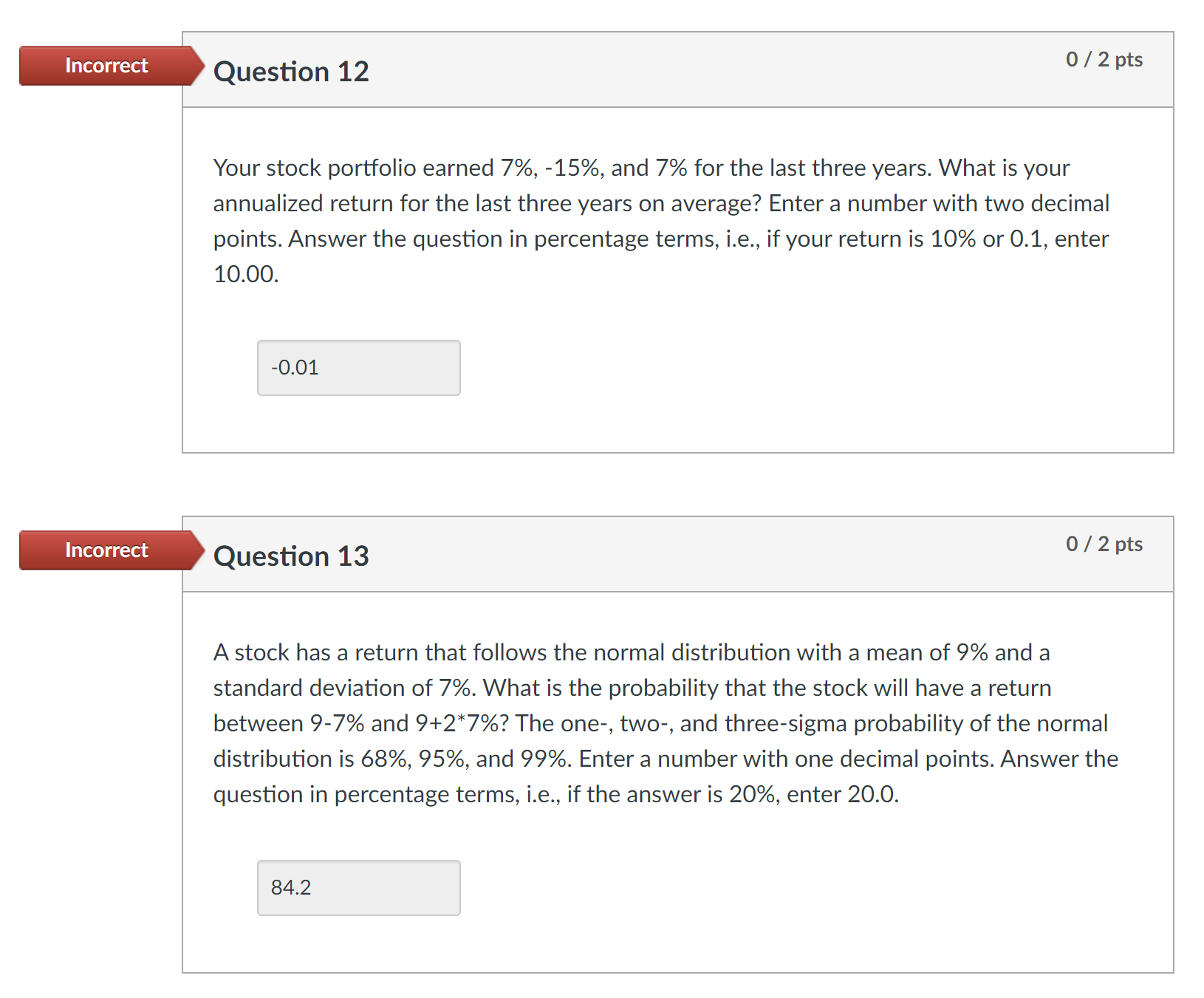 Solved Your stock portfolio earned 7%,−15%, and 7% for the | Chegg.com